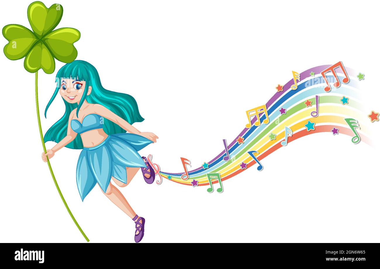 Cute fairy cartoon character with melody rainbow wave illustration ...