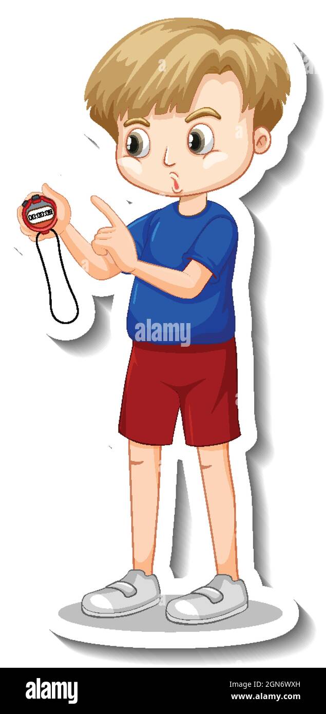 Sticker design with a coach boy holding timer illustration Stock Vector ...