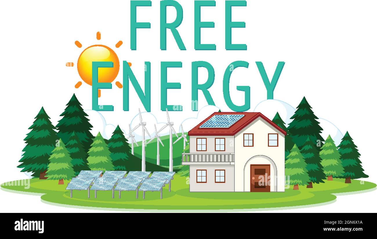 Free energy generated by wind turbine and solar panel illustration ...