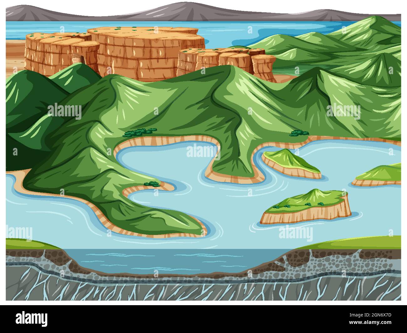 Land and water geography landscape illustration Stock Vector Image ...