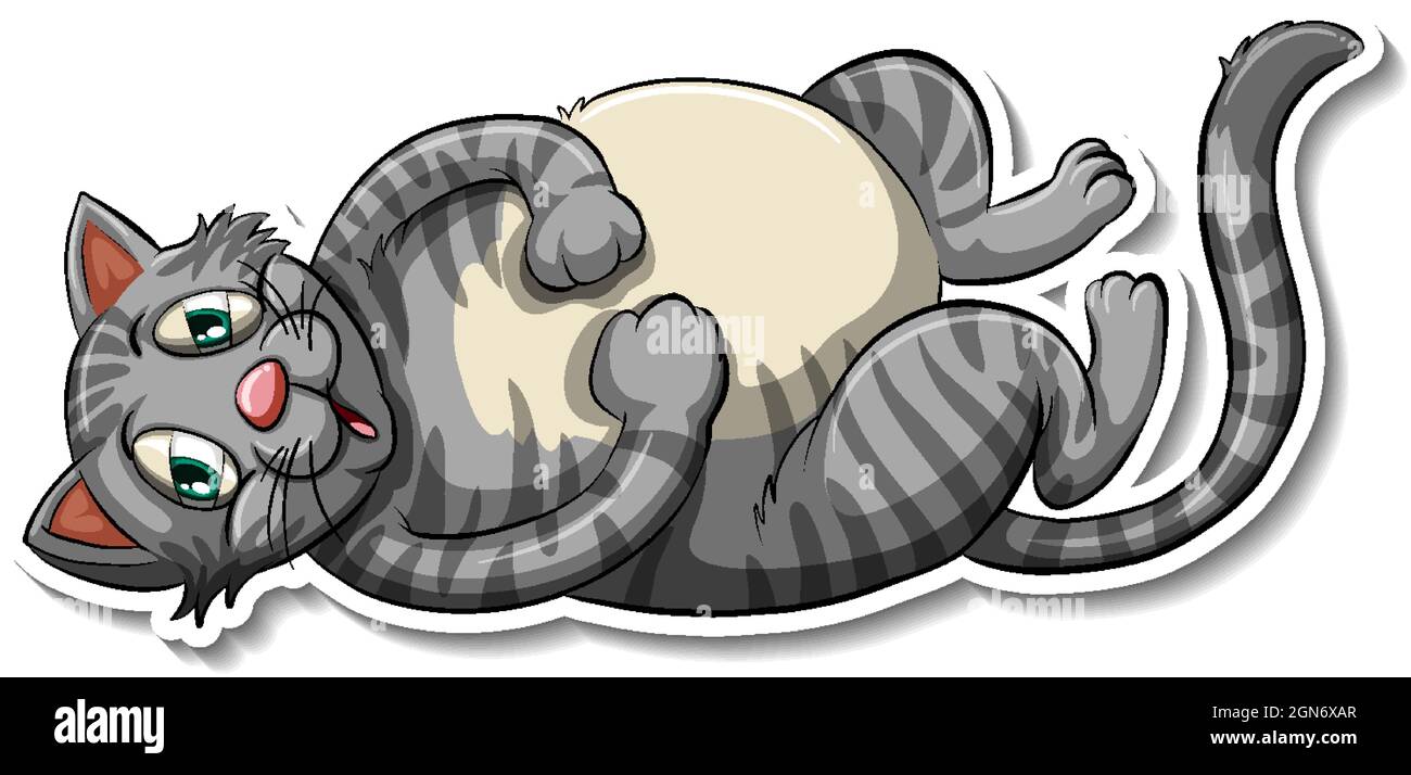 A sticker template of cat cartoon character illustration Stock Vector ...