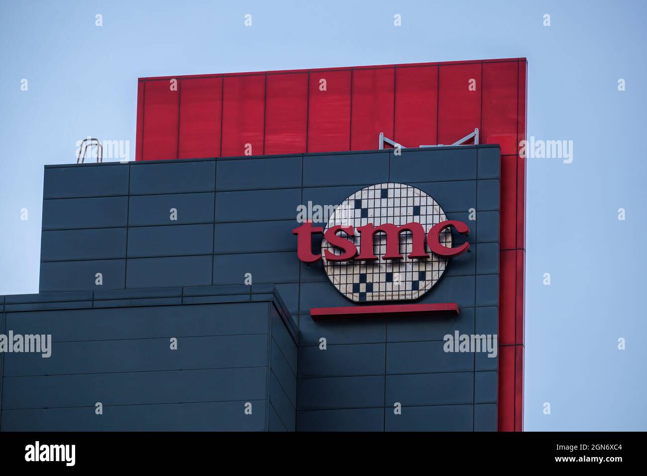 The TSMC (Taiwan Semiconductor Manufacturing Company) logo seen on the ...