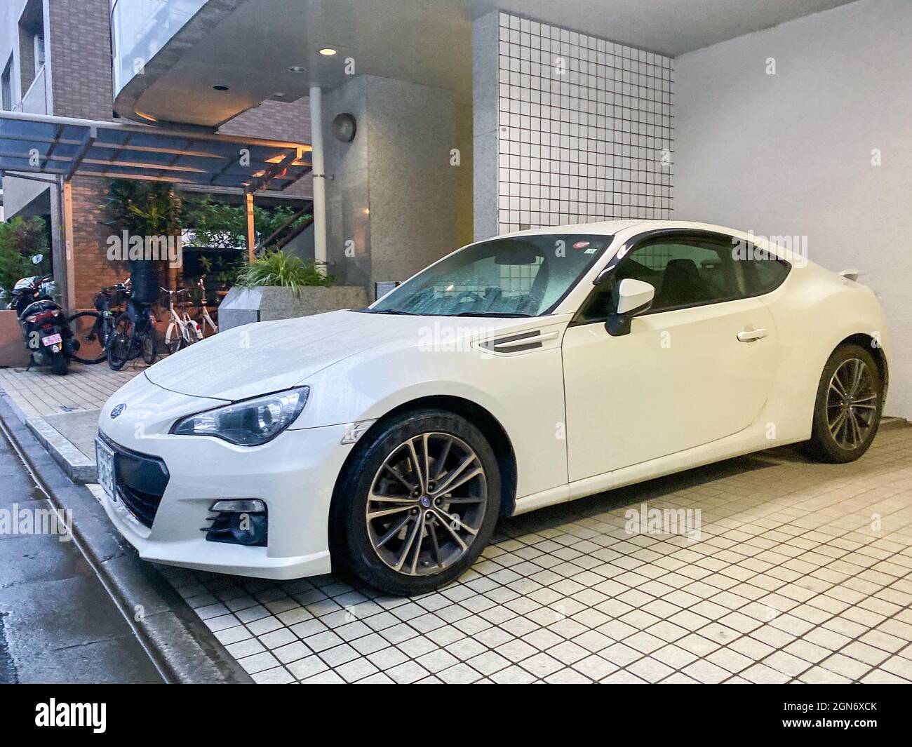 Tokyo, Japan - 23 November 2019: Subaru BRZ on quiet street in Tokyo ...
