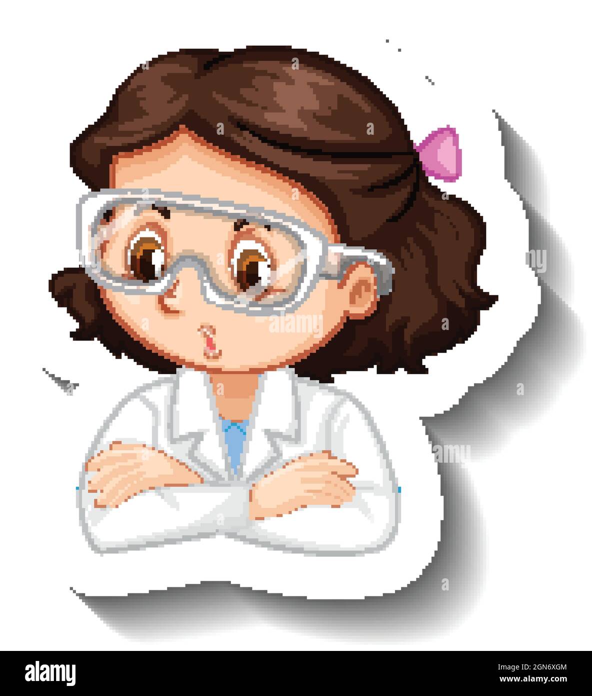 Portrait of a girl in science gown cartoon character sticker ...