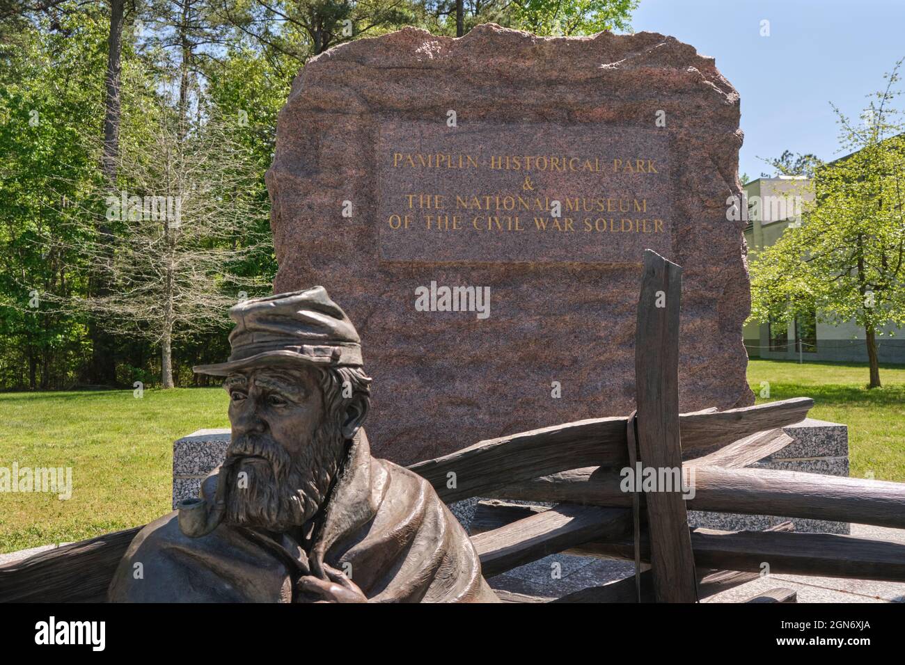 A statue of a soldier at the entrance. At the Pamplin Historical Park ...
