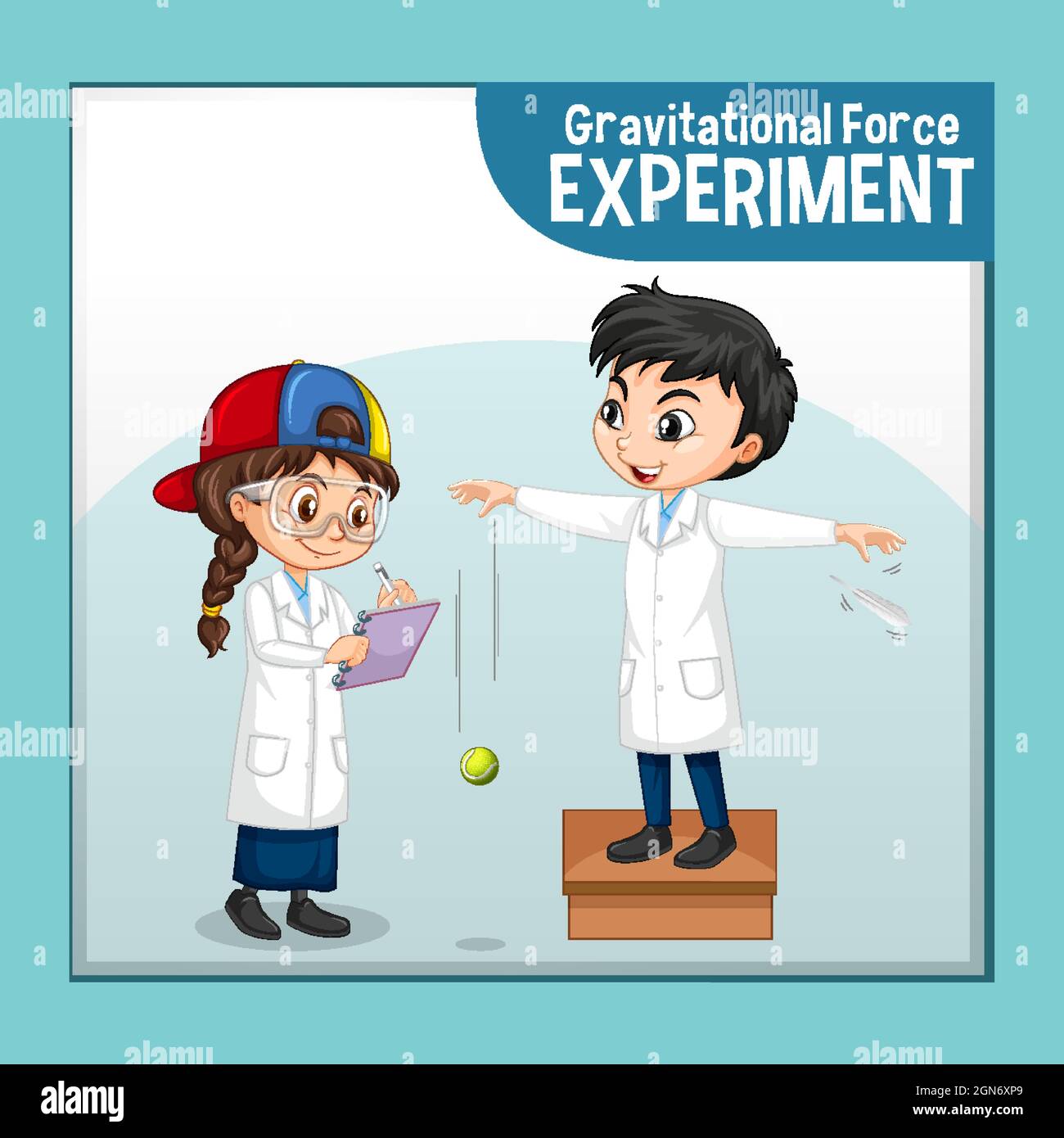 Gravitational force experiment with scientist kids cartoon character illustration Stock Vector ...