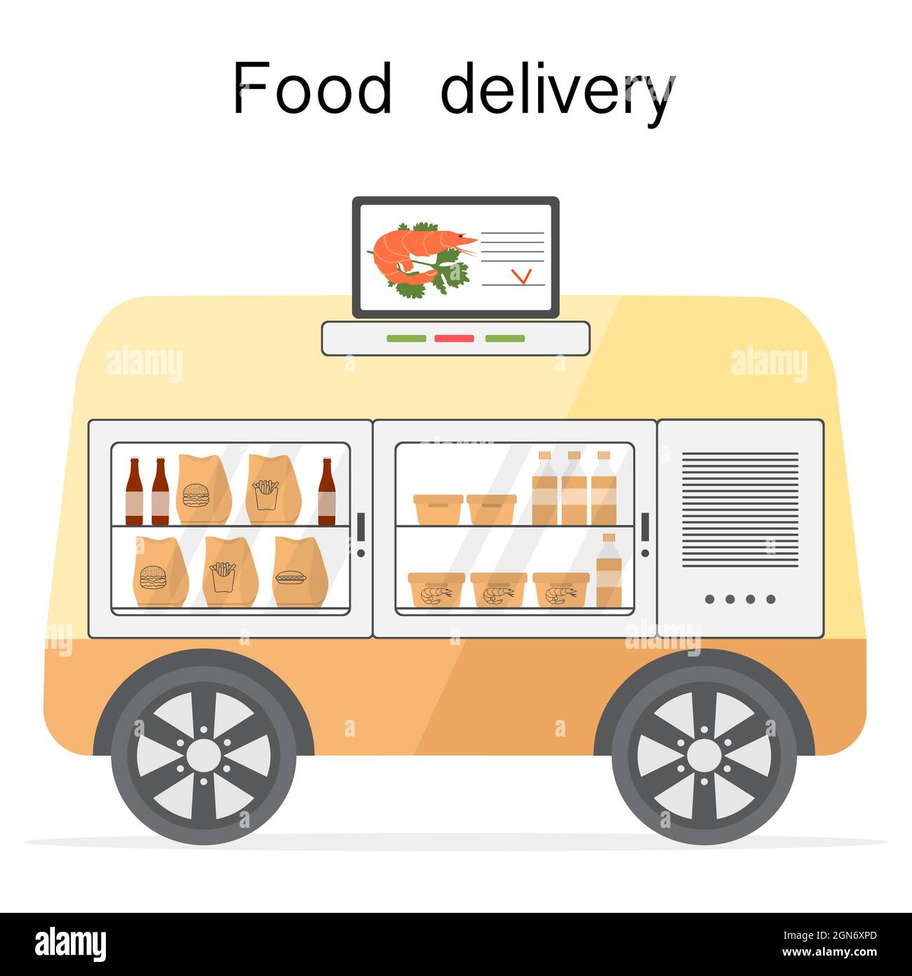 Vector illustration Fast food online order for delivery by self-driving ...