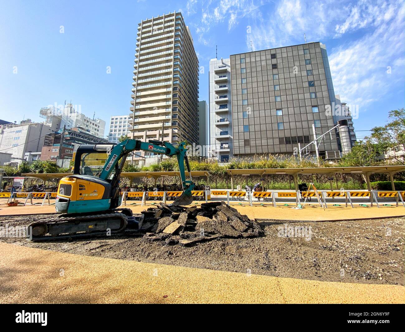 Tokyo, Japan - 18 November 2019: Construction work by excavator in the ...