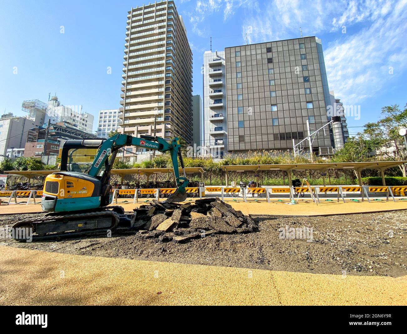 Tokyo, Japan - 18 November 2019: Construction work by excavator in the ...
