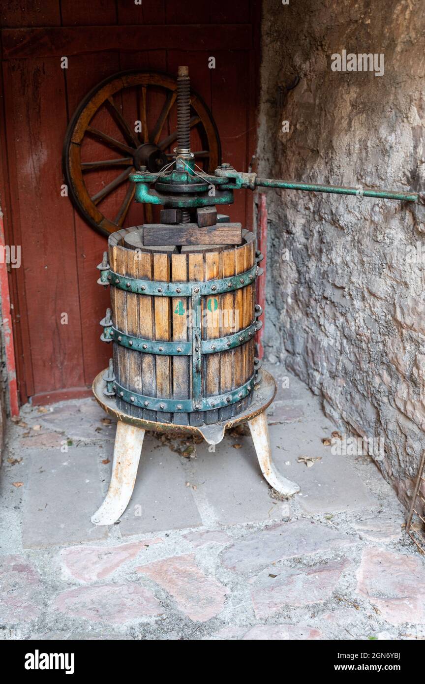 ancient press for crushing grapes for the production of wine Stock ...