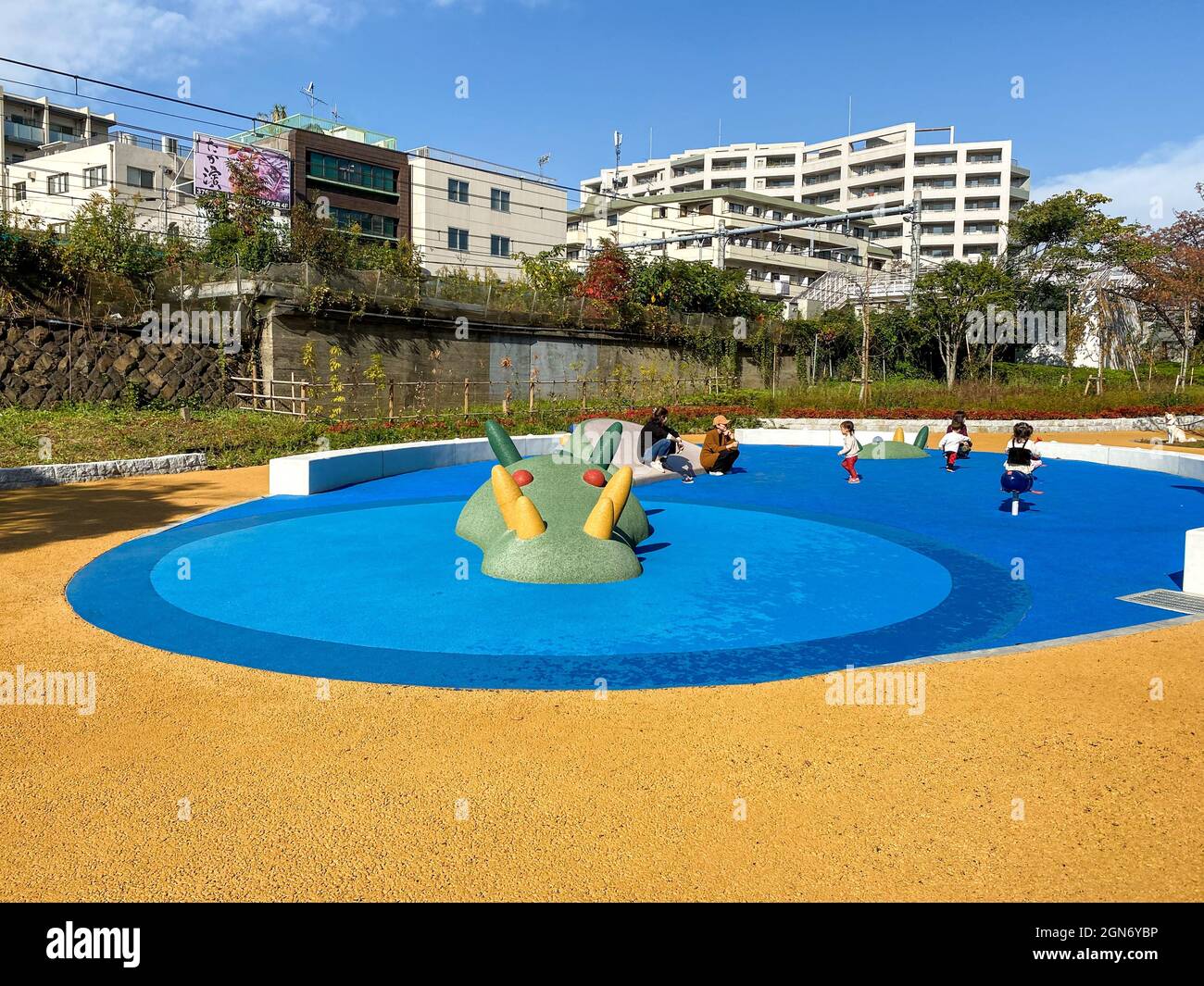 Tokyo, Japan - 18 November 2019: Local children's playground with Hippo ...