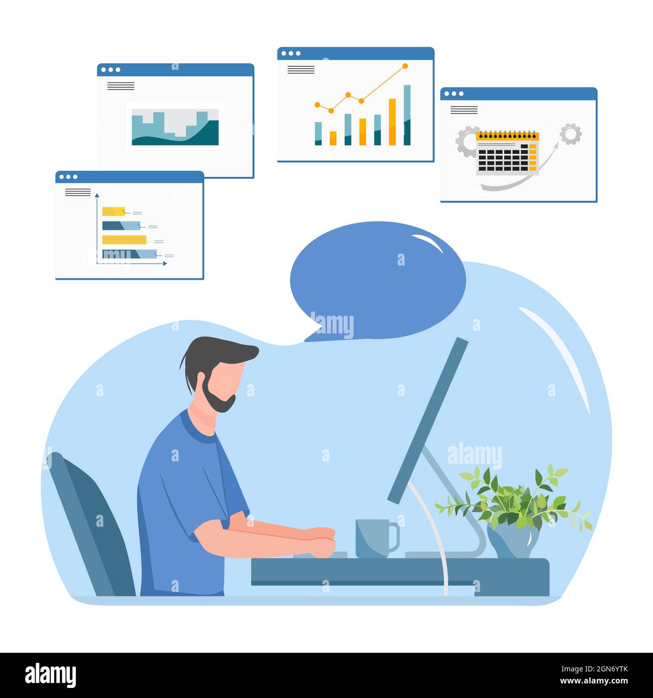 Vector illustration People analyzing data using computer Profession ...