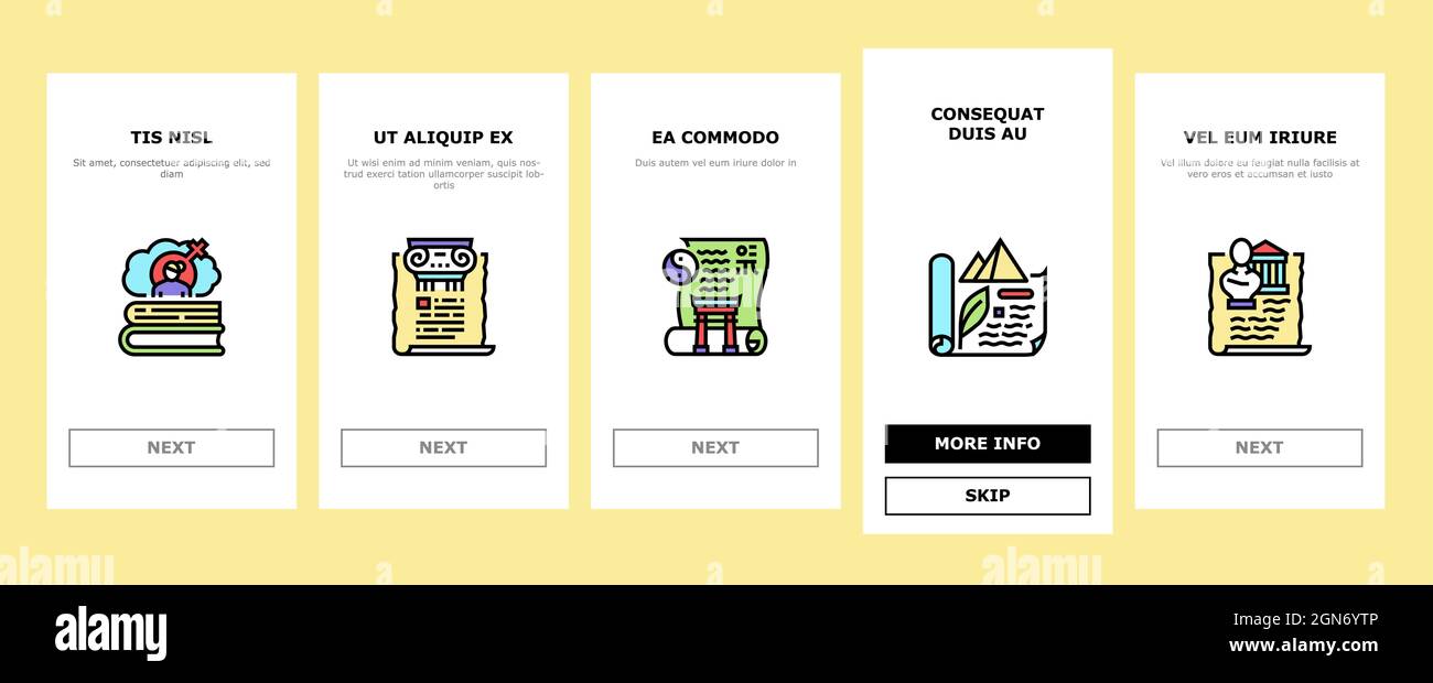 History Learn Educational Lesson Onboarding Icons Set Vector Stock ...
