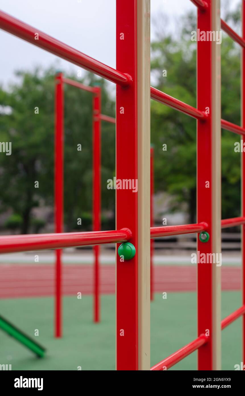 Sports ground with a variety of horizontal bars. Open area for s Stock ...