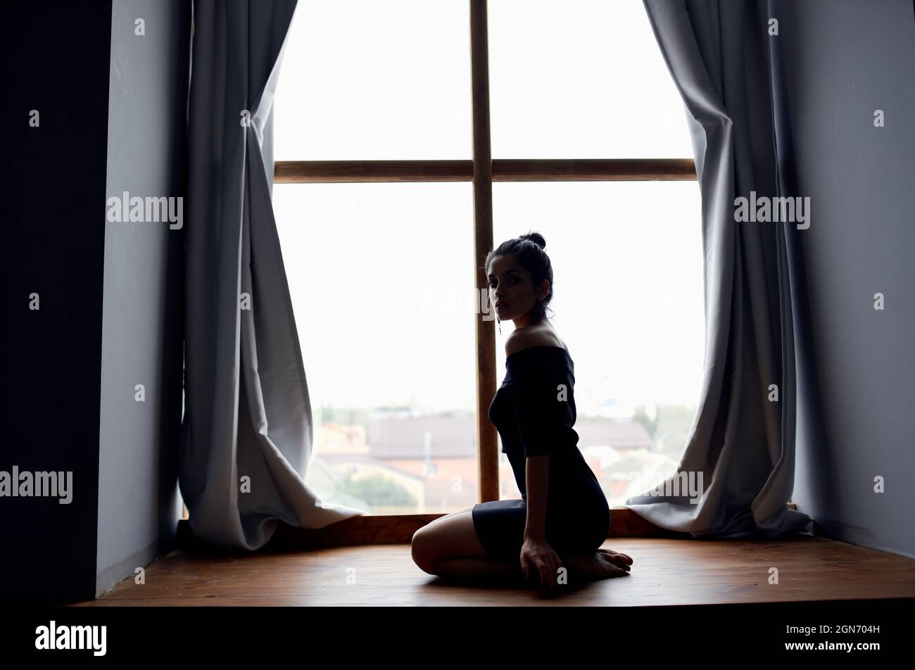 woman model home stained glass window fashion Stock Photo - Alamy