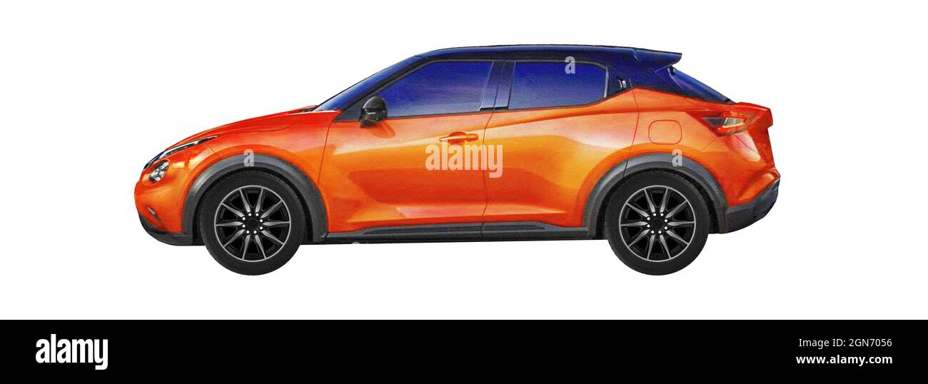 Orange car on white background - side view Stock Photo - Alamy