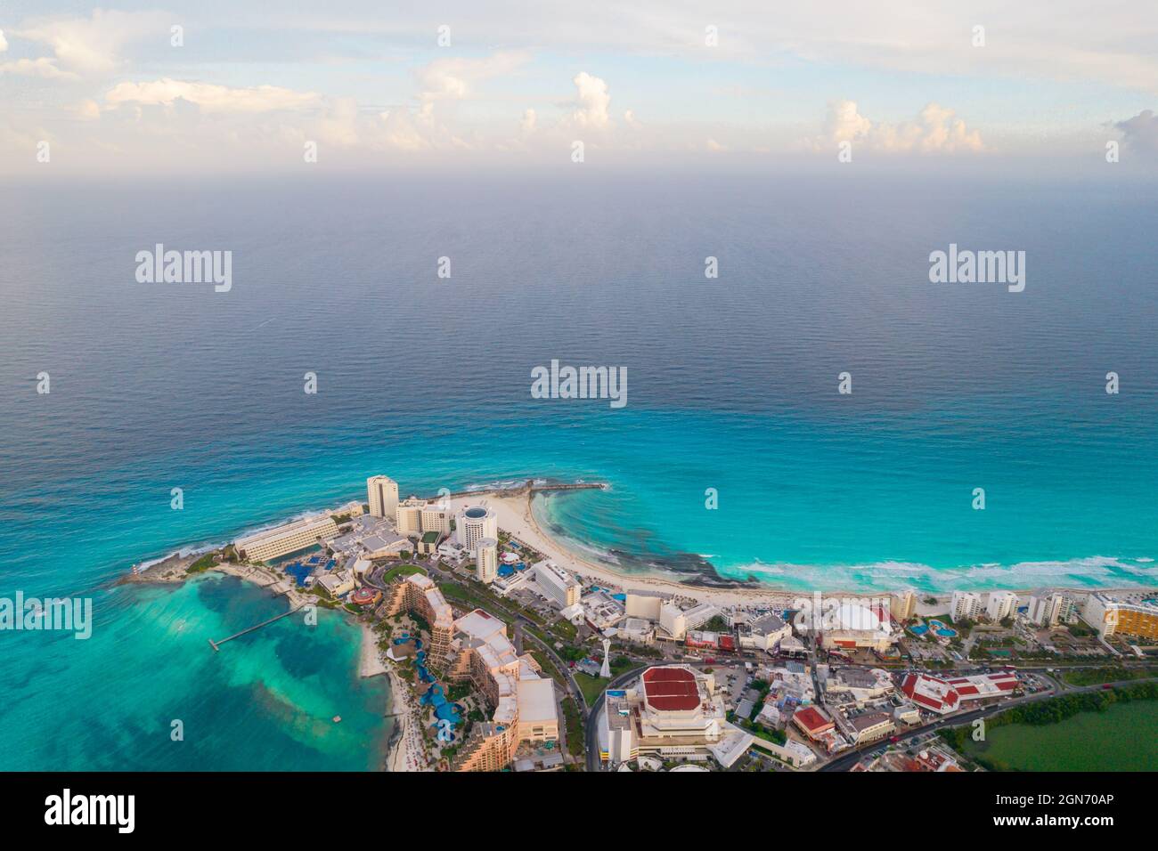 Aerial panoramic view of Cancun beach and city hotel zone in Mexico ...