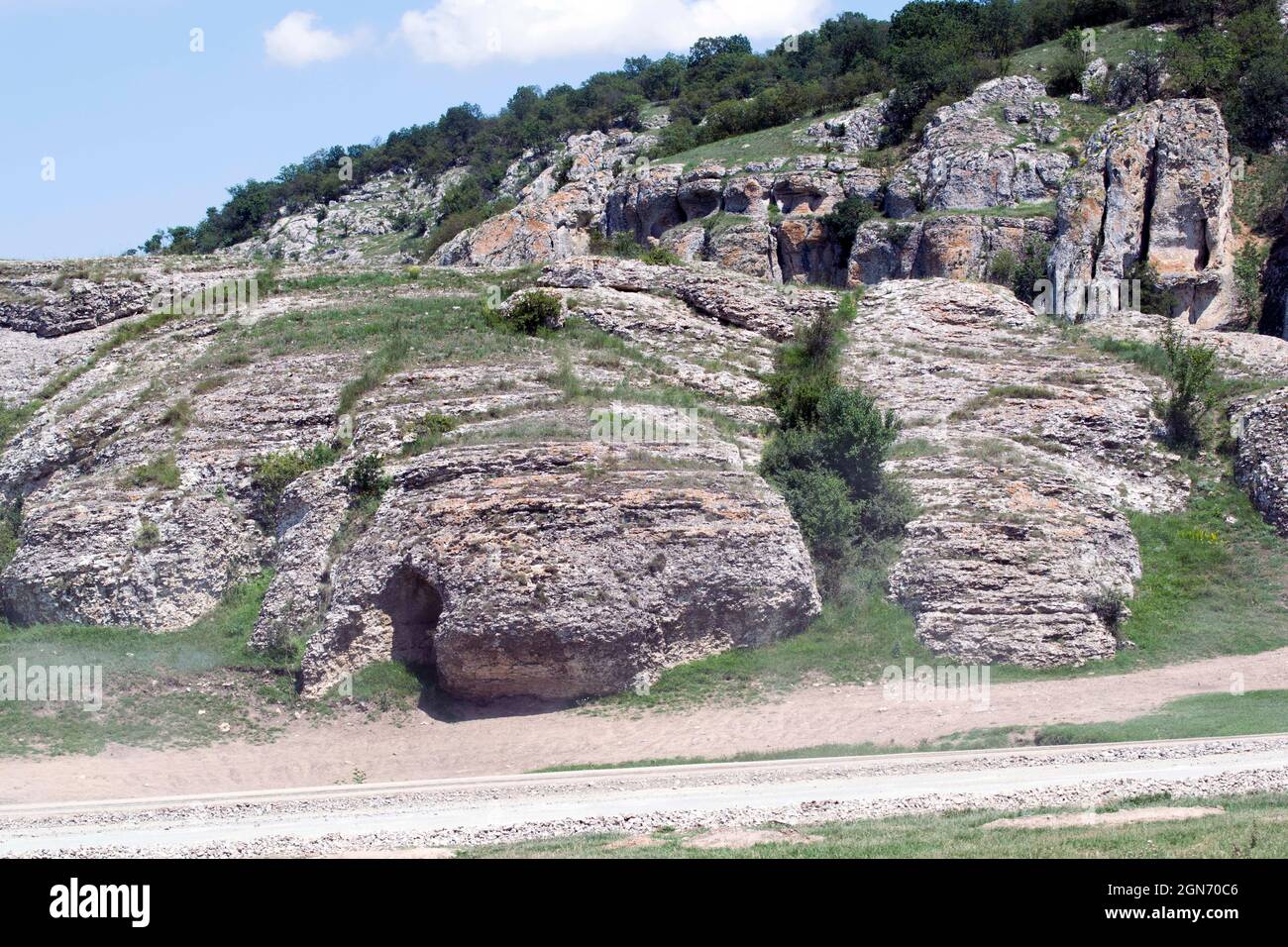 A beautiful landscape of the Dobruja Plateau, the oldest mountains of ...