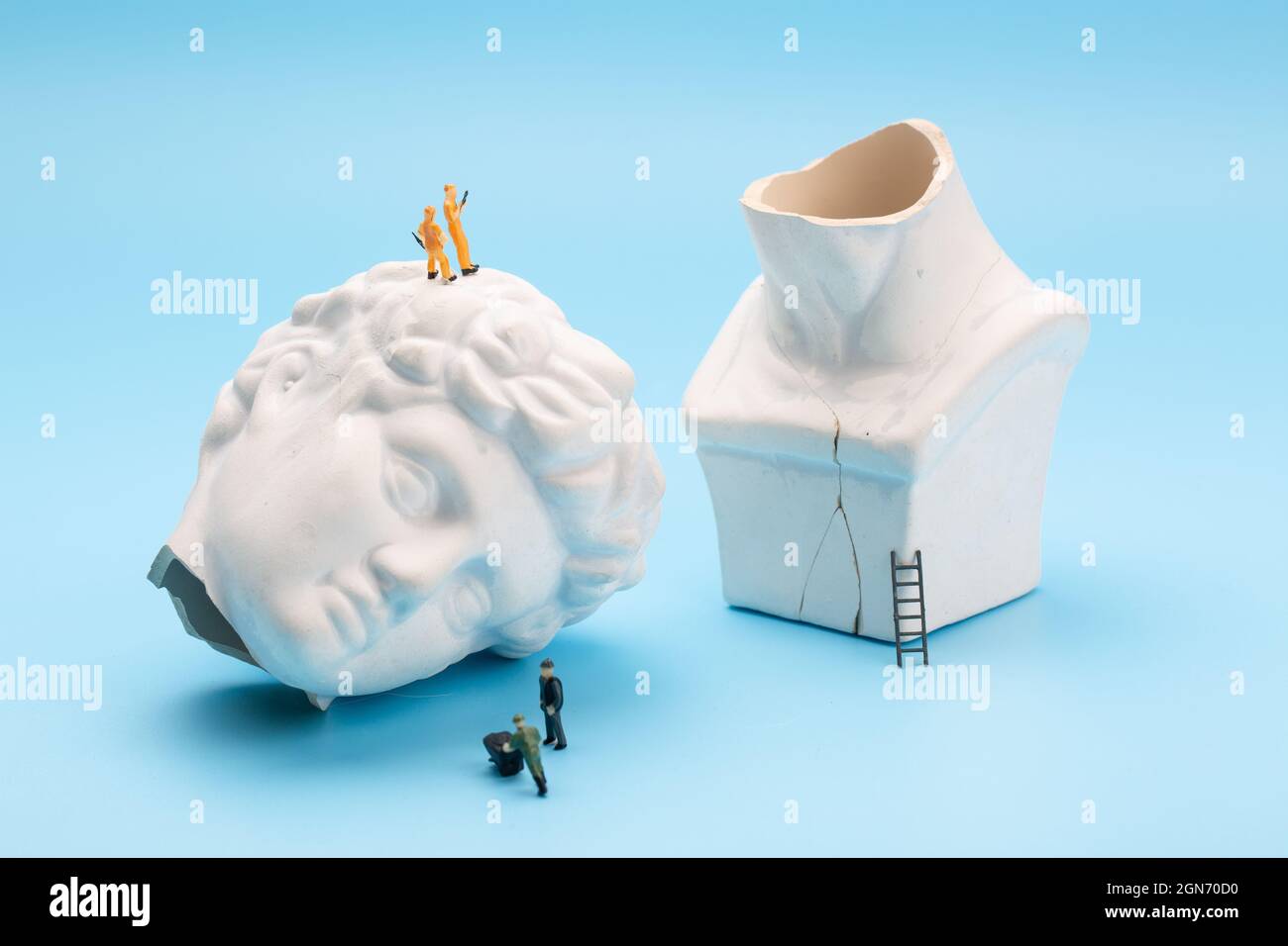 Workers are repairing the broken sculpture of David's head Stock Photo ...