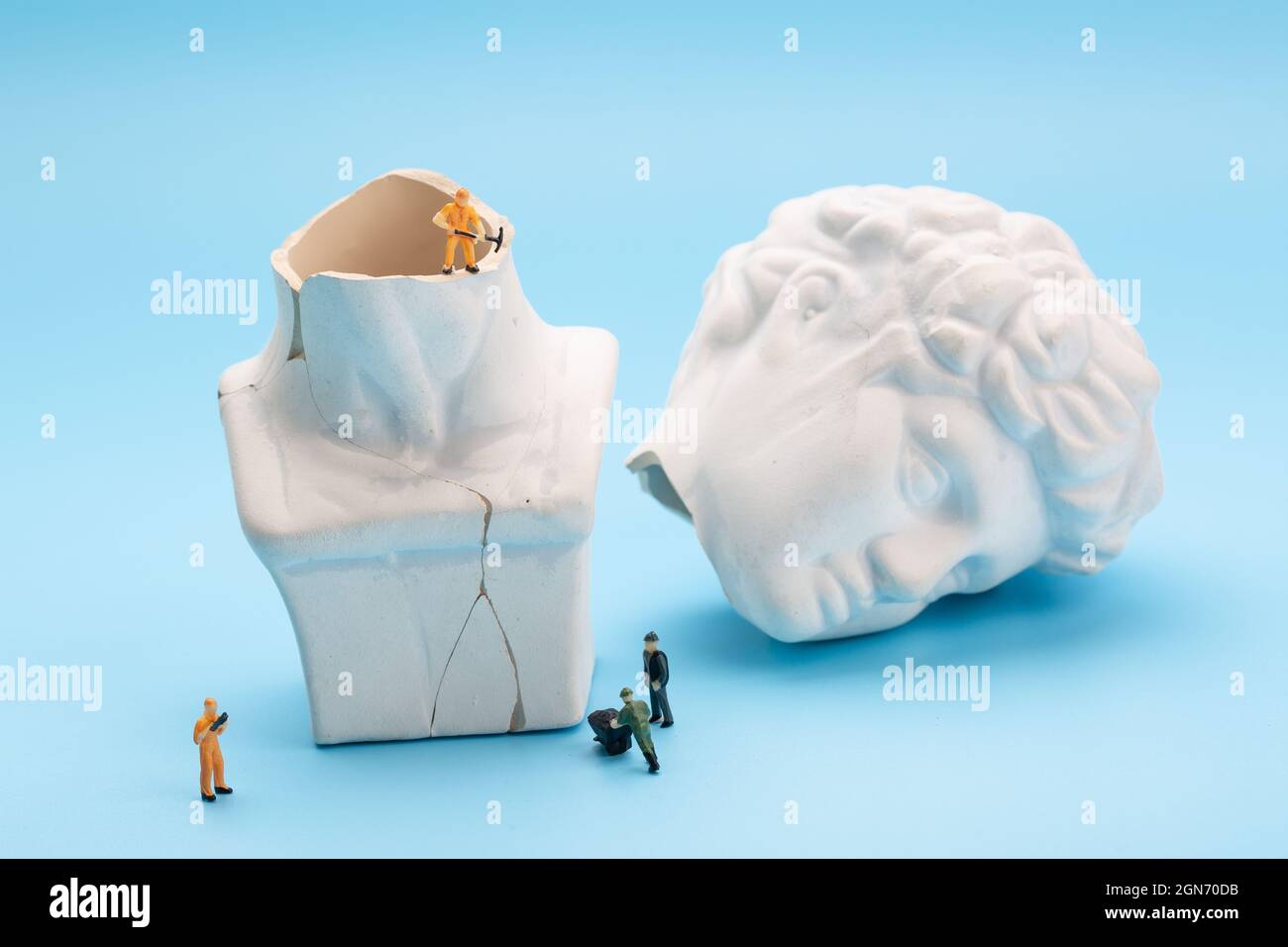 Workers are repairing the broken sculpture of David's head Stock Photo ...