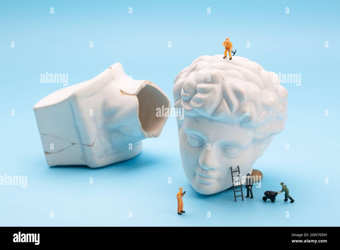 Workers are repairing the broken sculpture of David's head Stock Photo ...