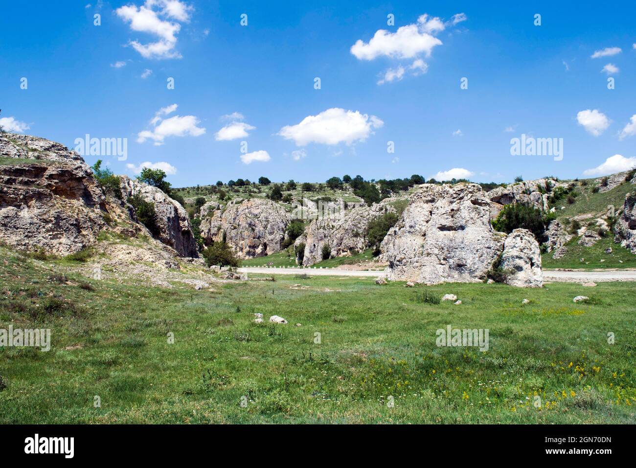 A beautiful landscape of the Dobruja Plateau, the oldest mountains of ...