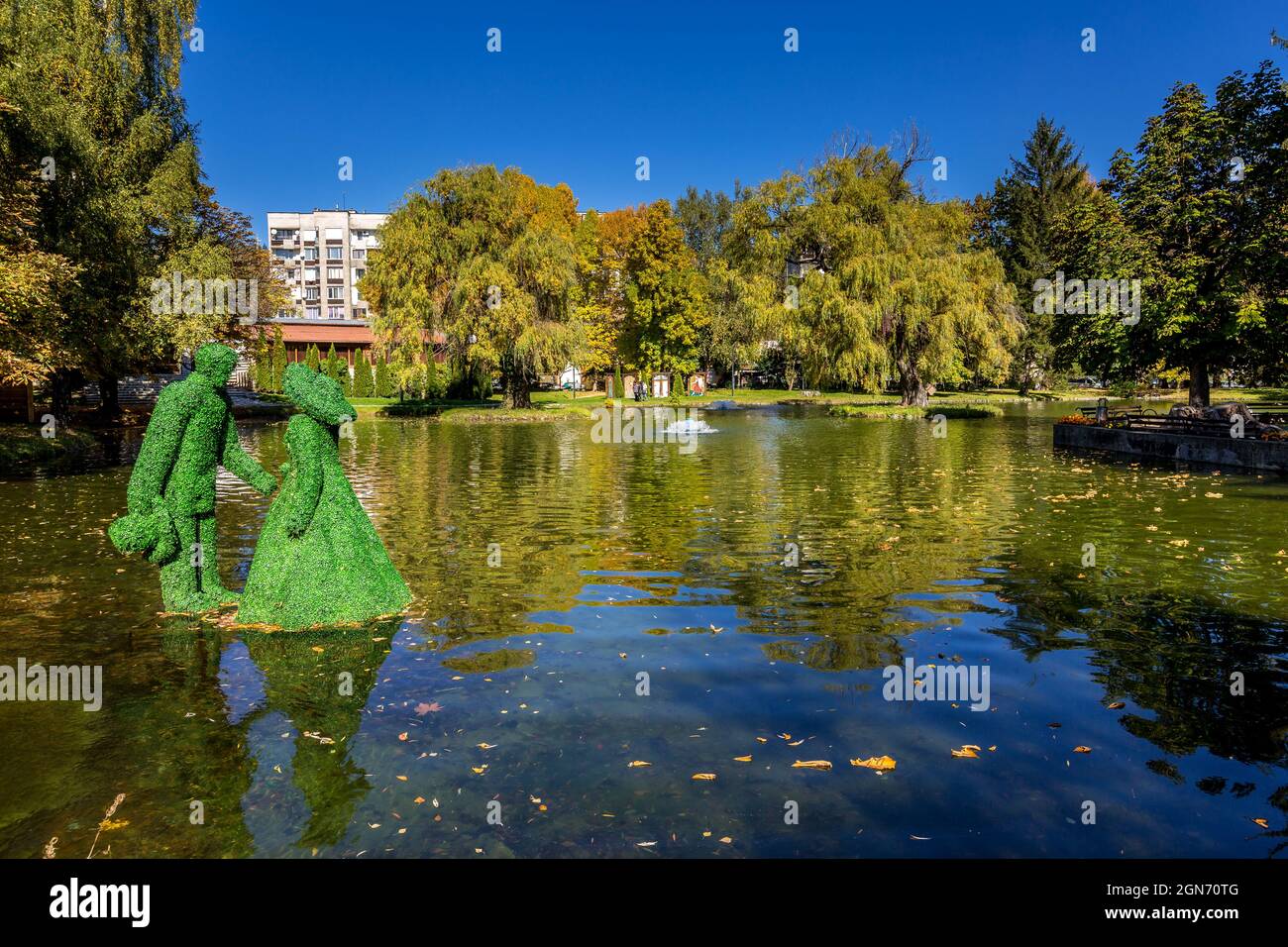 Razlog, Bulgaria - October 20, 2020: Lake, man and woman green leafs ...