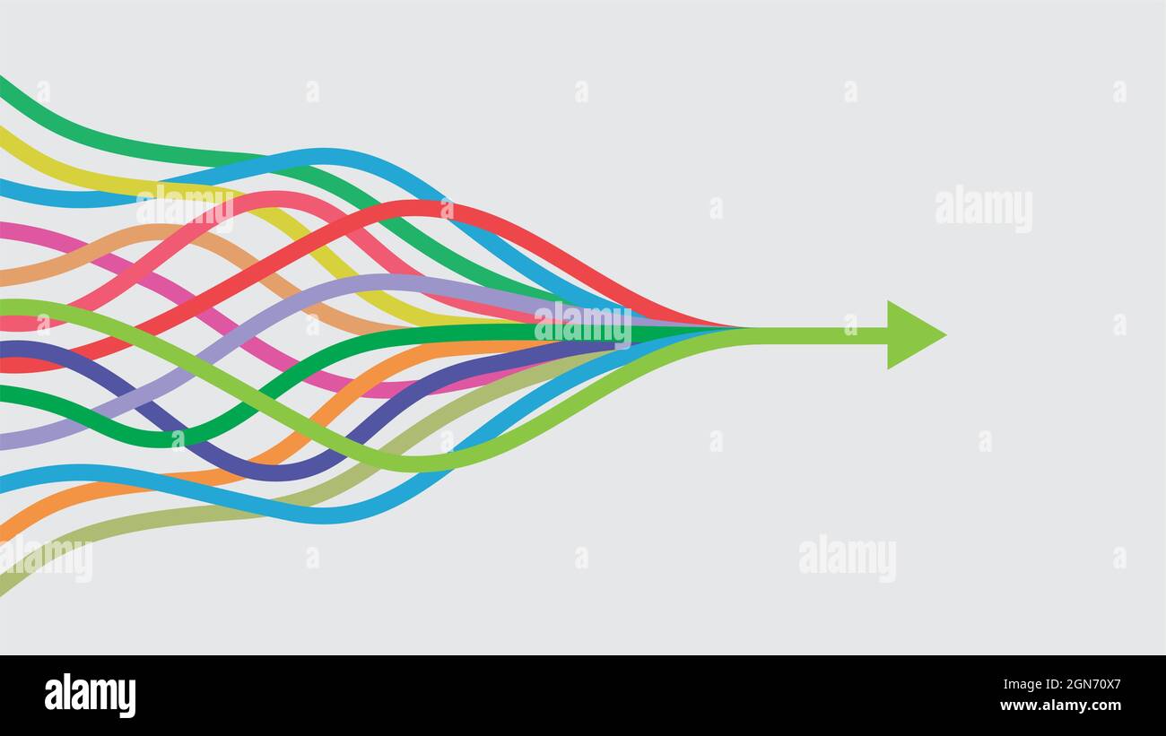 Flowing colorful intertwined arrow. Vector illustration. Dimension 16:9 ...