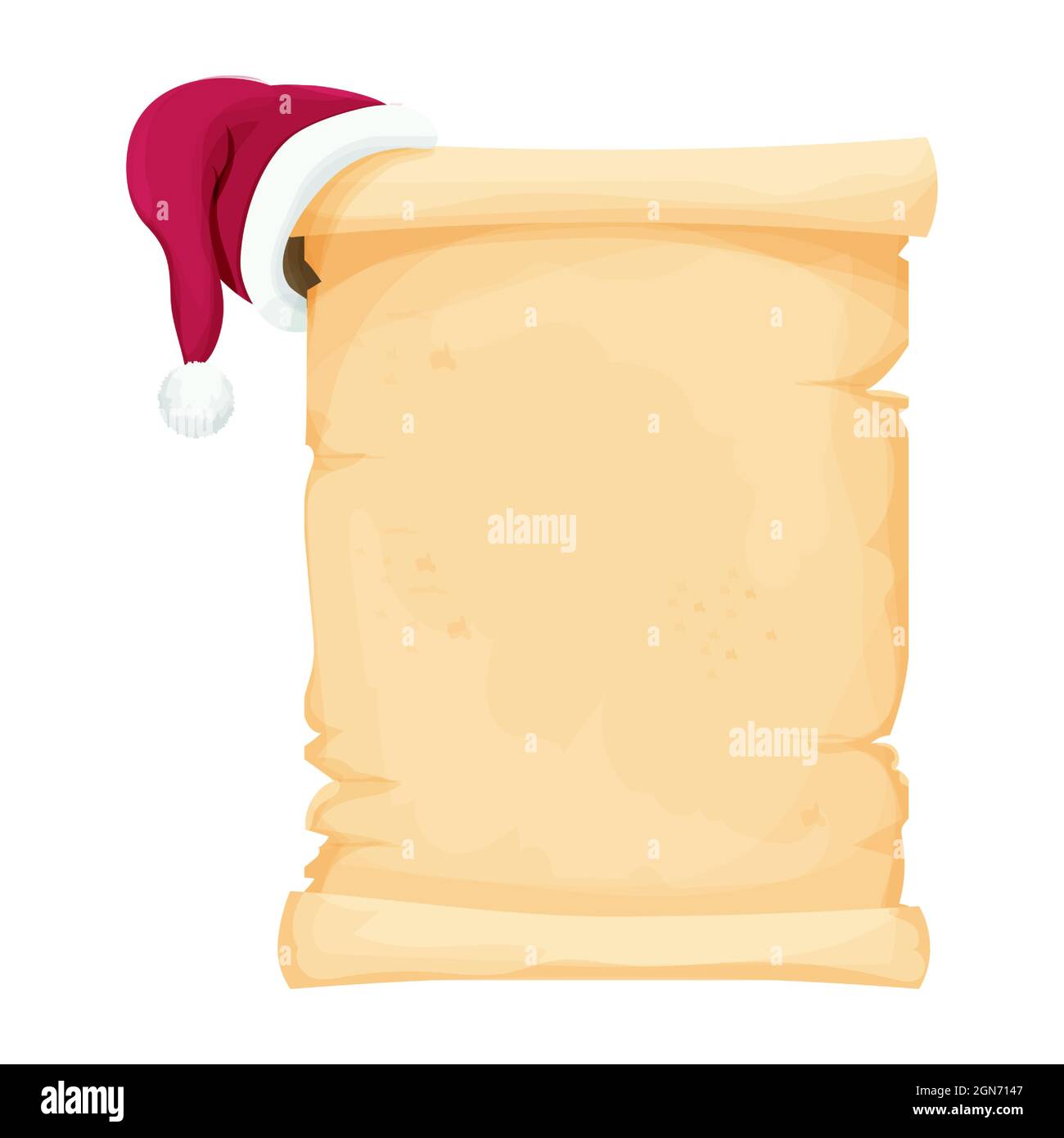 Parchment scroll empty Christmas letter with Santa hat in cartoon style ...