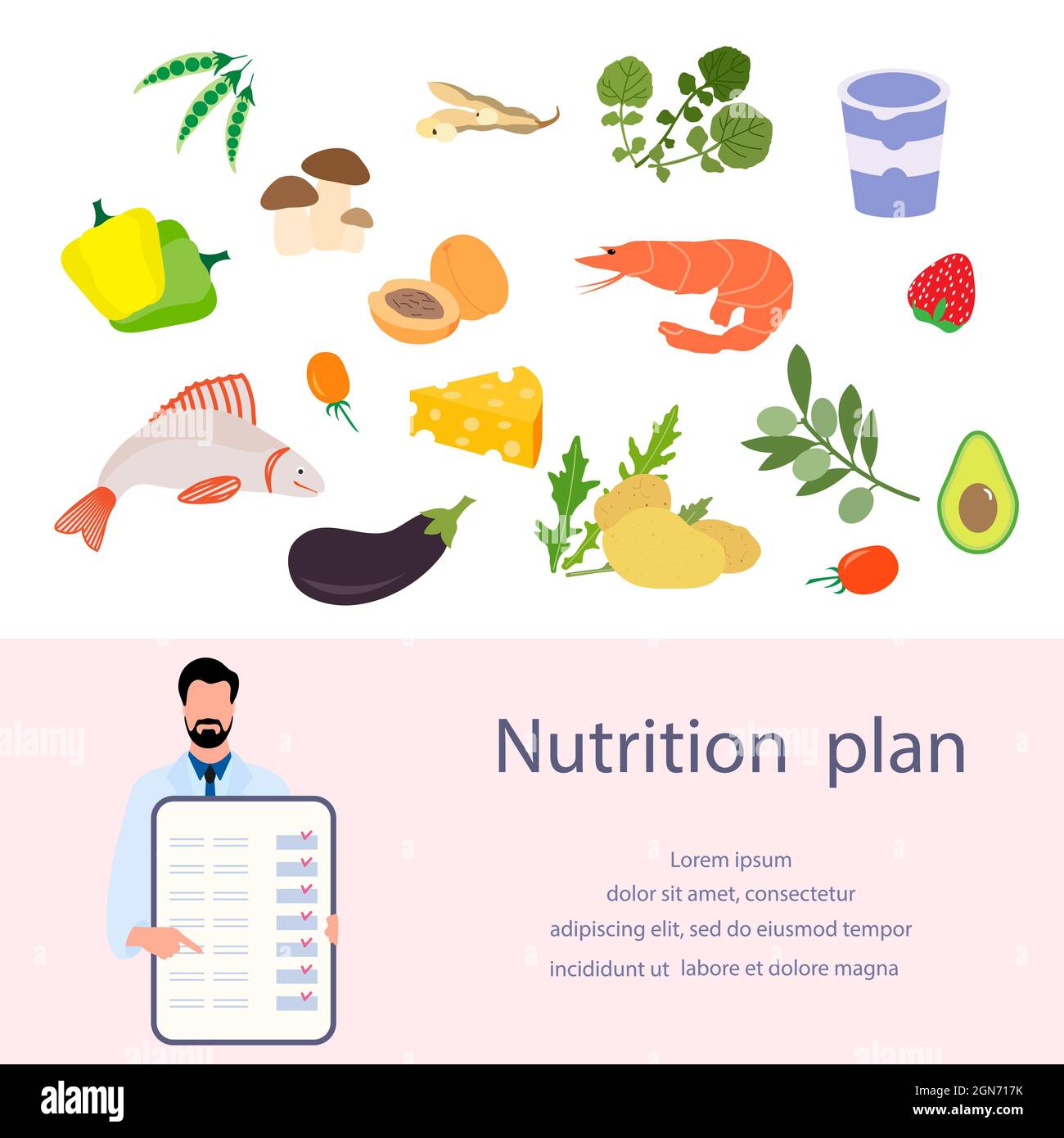 Vector illustration Nutritional consultant tells nutrition plan. Proper ...