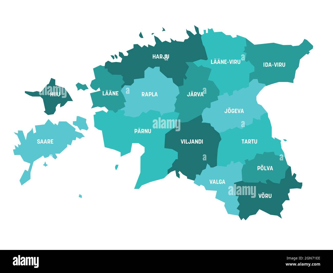 Blue political map of Estonia. Administrative divisions - counties ...