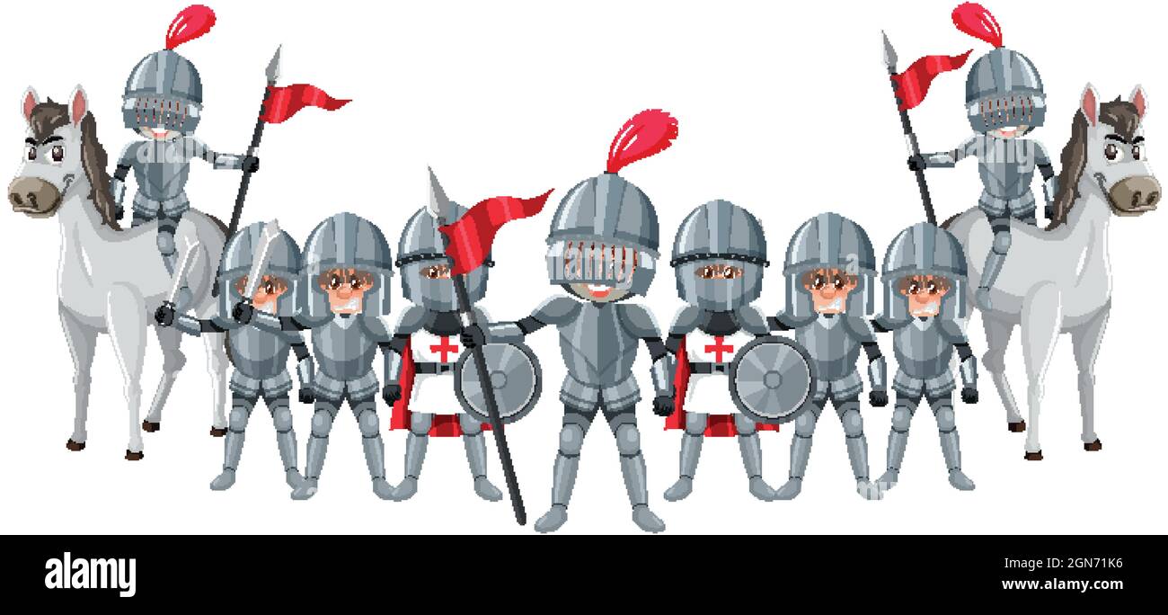 A group of medieval knights on white background illustration Stock ...