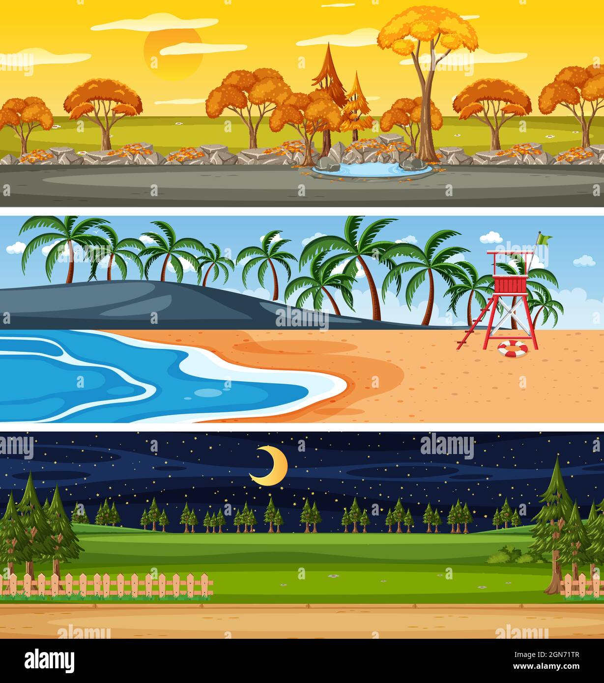 Set of different nature horizontal scenes illustration Stock Vector ...