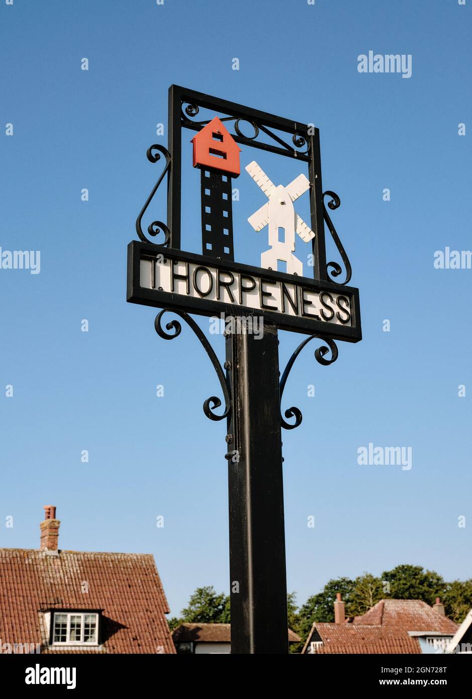 The town sing and symbols of Thorpeness a seaside village in East ...