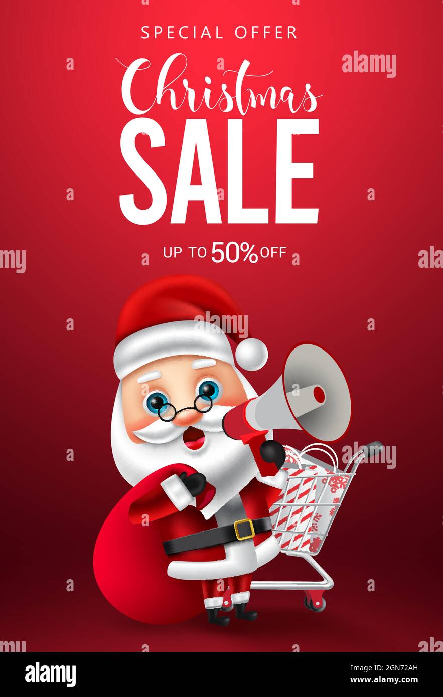 Christmas sale vector poster design. Santa claus character holding ...