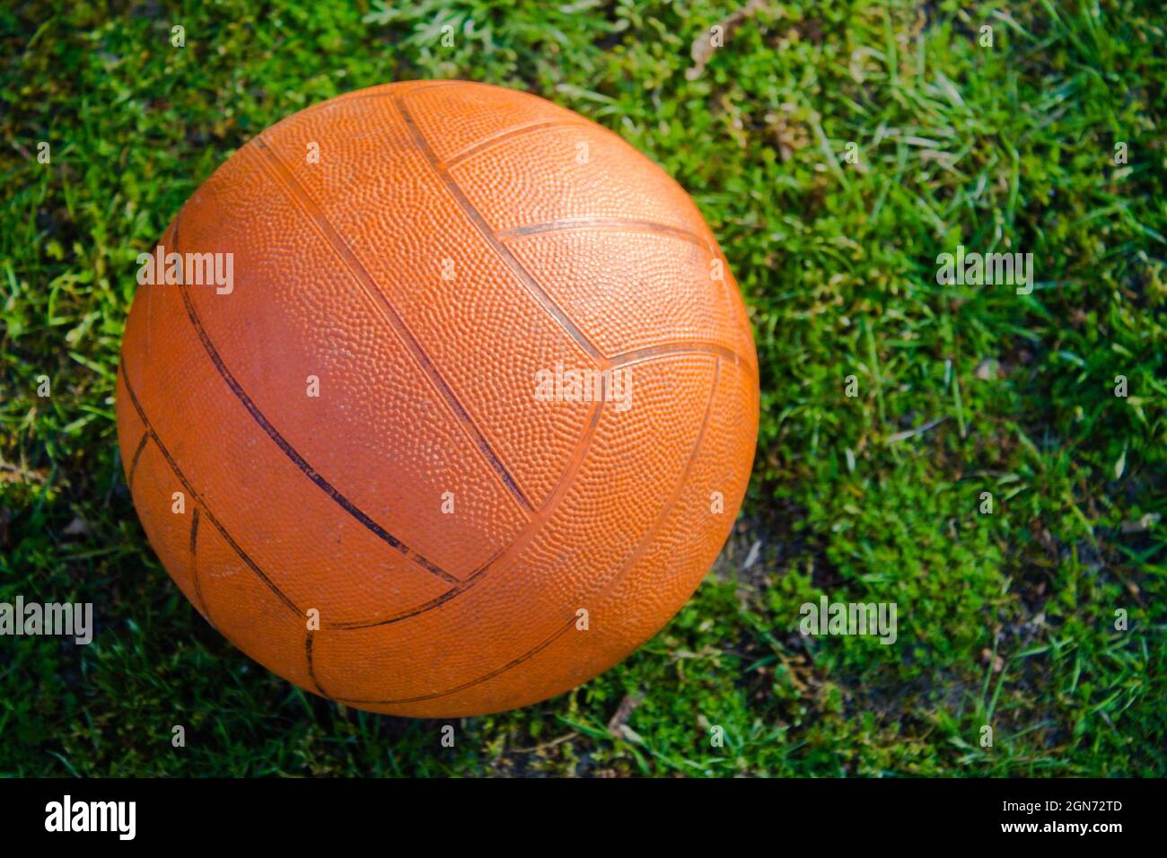 Overhead shot of a basketball on the grass in the lawn Stock Photo - Alamy