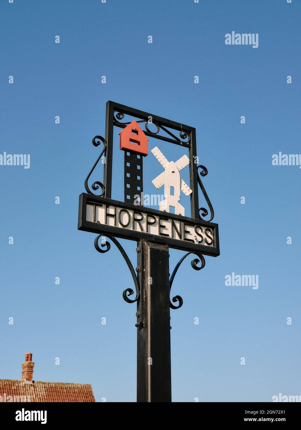 The town sing and symbols of Thorpeness a seaside village in East ...