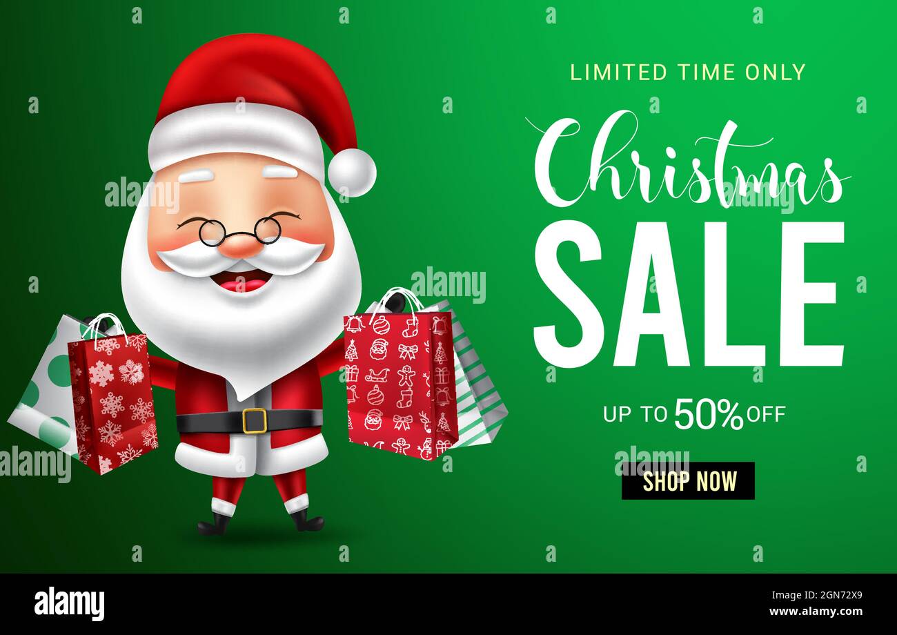 Christmas sale vector banner design. Santa claus character holding ...