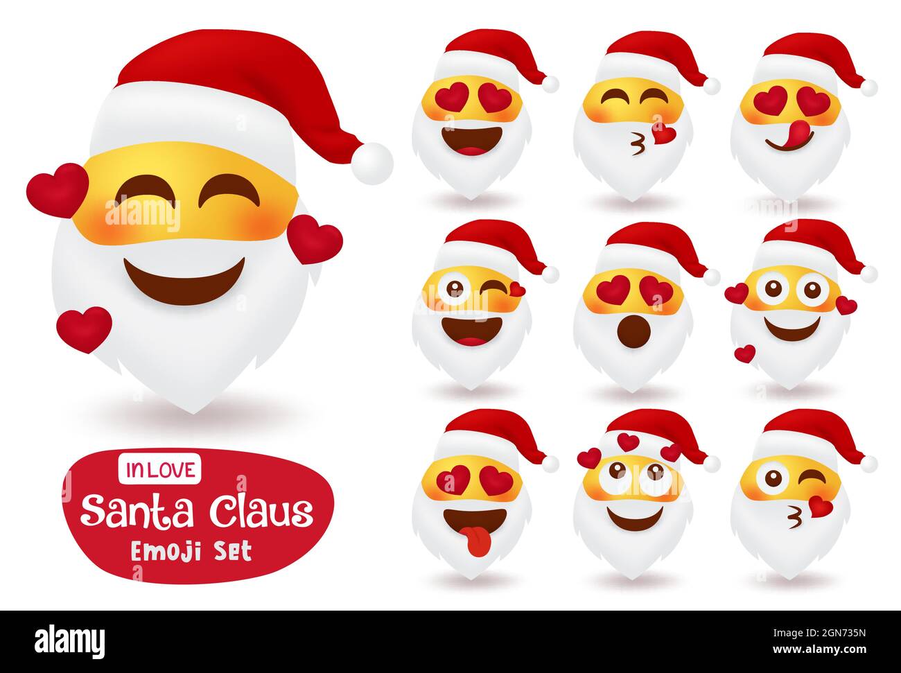 Christmas santa claus emoji characters set. Santa smiley inlove ...