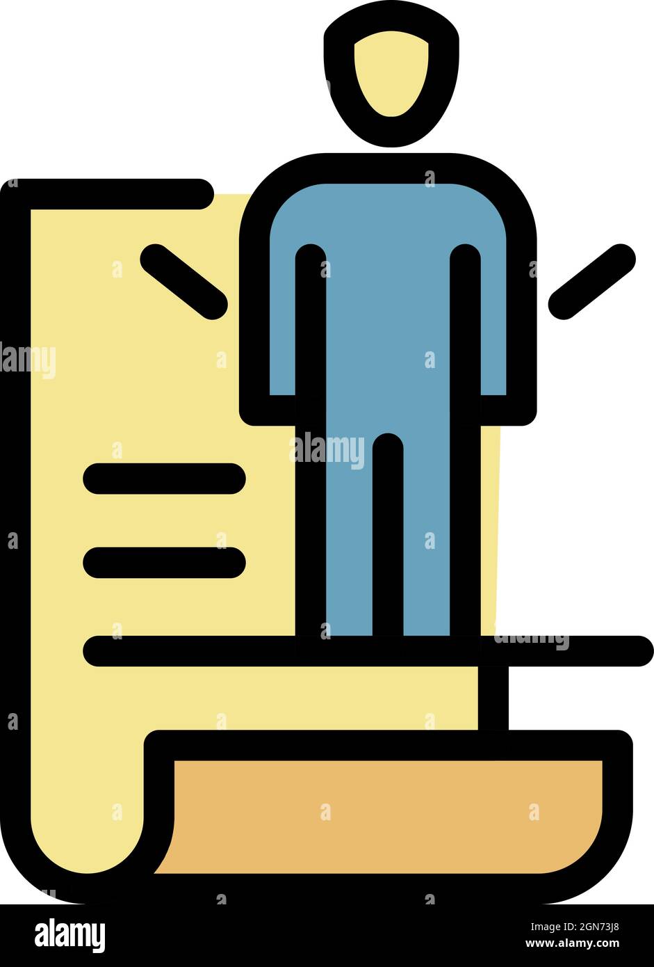 Document and person icon. Outline document and person vector icon color ...