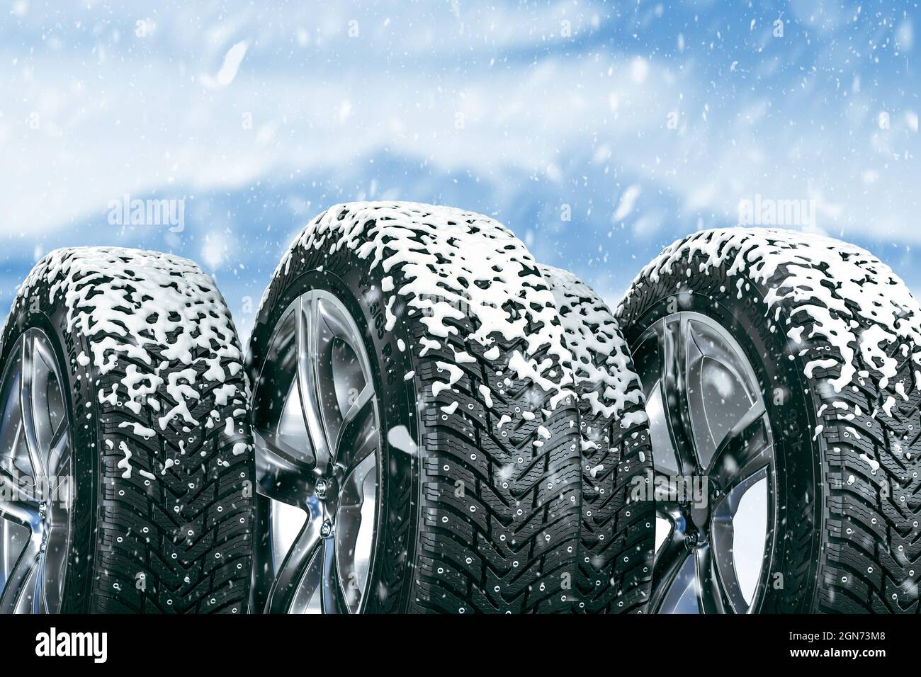 winter car tires with snow. 3d render Stock Photo - Alamy