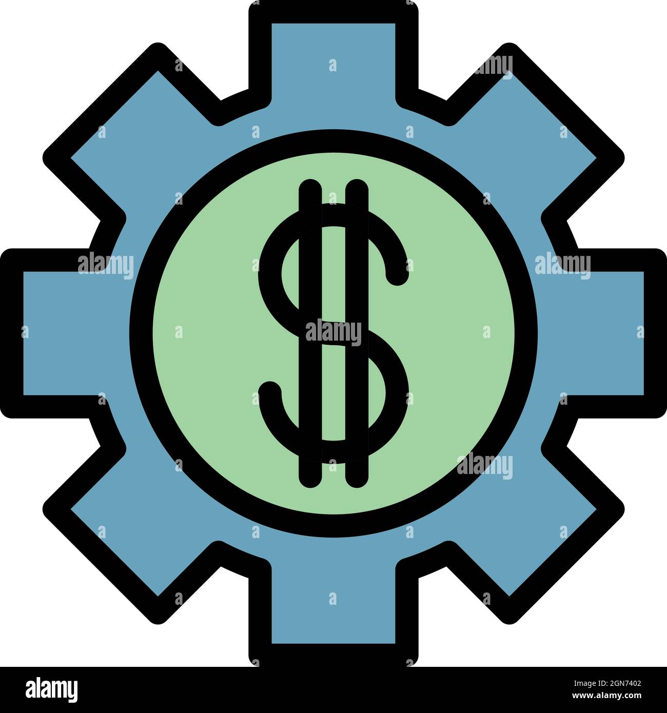 Dollar in gear icon. Outline dollar in gear vector icon color flat ...