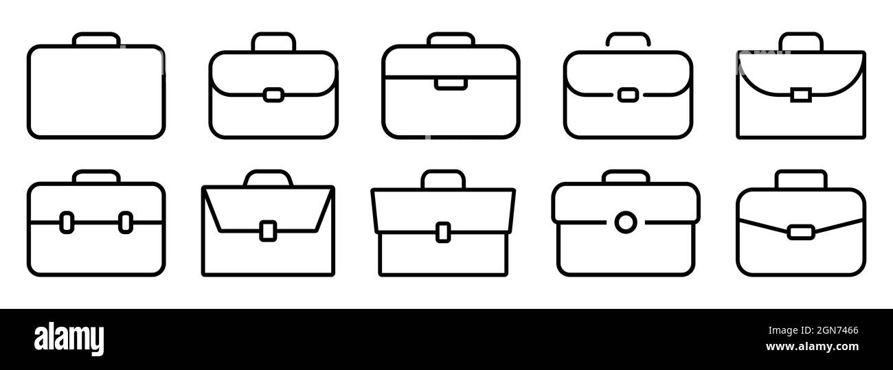 Briefcase icon. Set of different brifecase shape in line art, outline ...