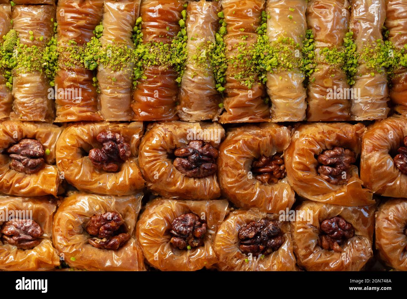 Top view food pattern texture of Turkish baklava Stock Photo - Alamy