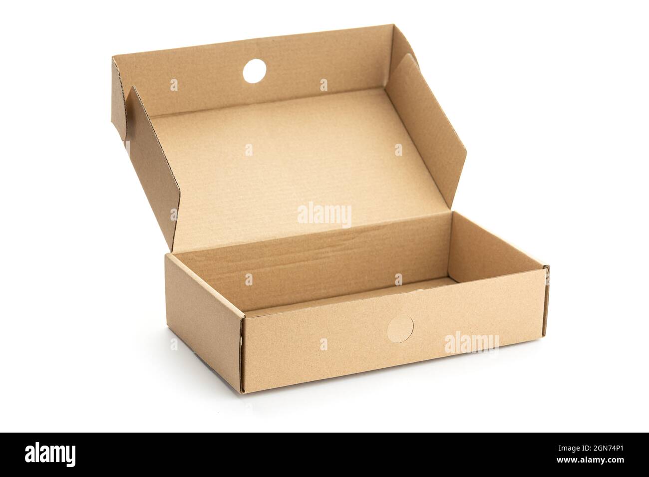 Open cardboard box isolated on white background Stock Photo - Alamy