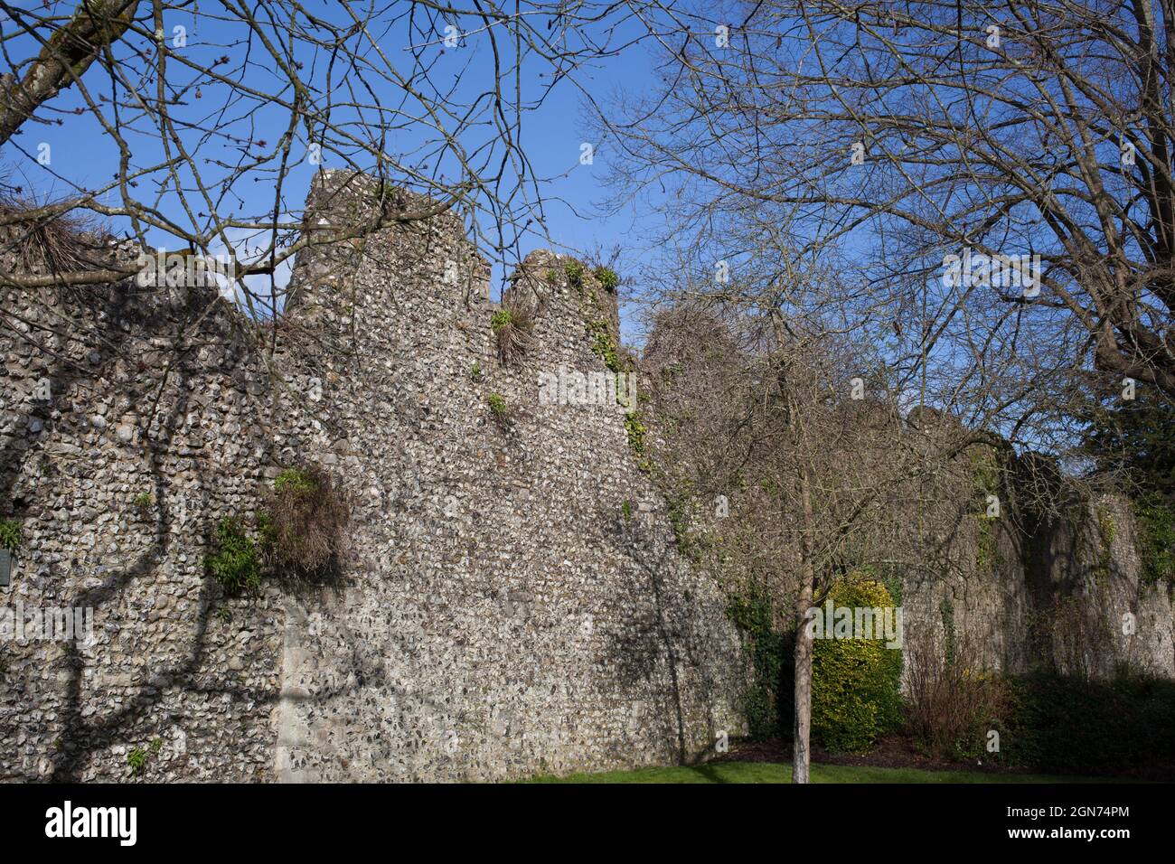 The historic Wolvesey Castle Wall in Winchester, Hampshire in the UK ...
