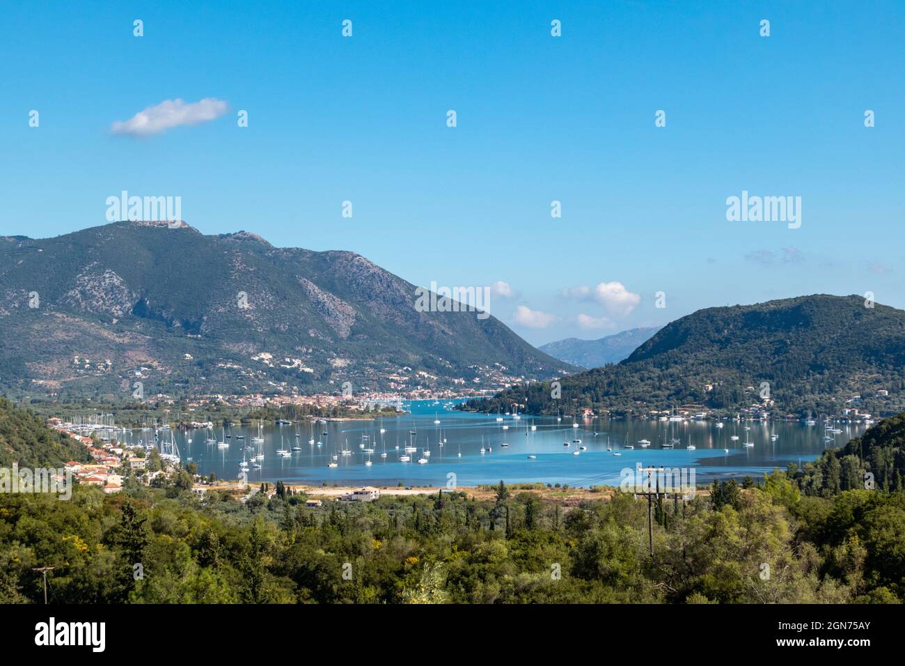 Vlicho bay view from hills of Lefkada island Katochori village, Ionian ...