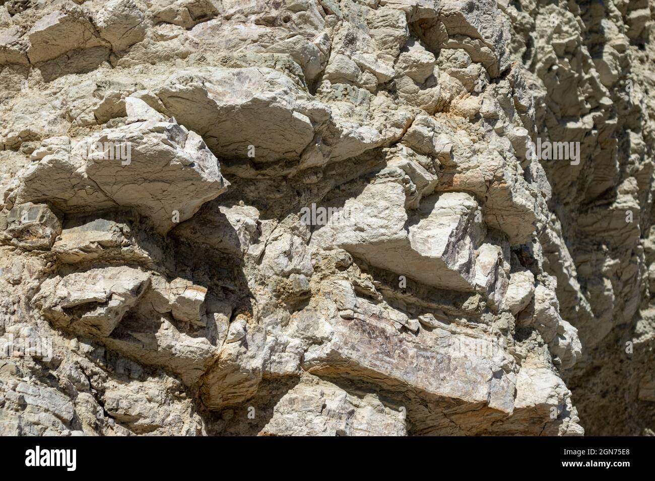 White layered cliff sharp rocks texture, geology close-up, coast of ...