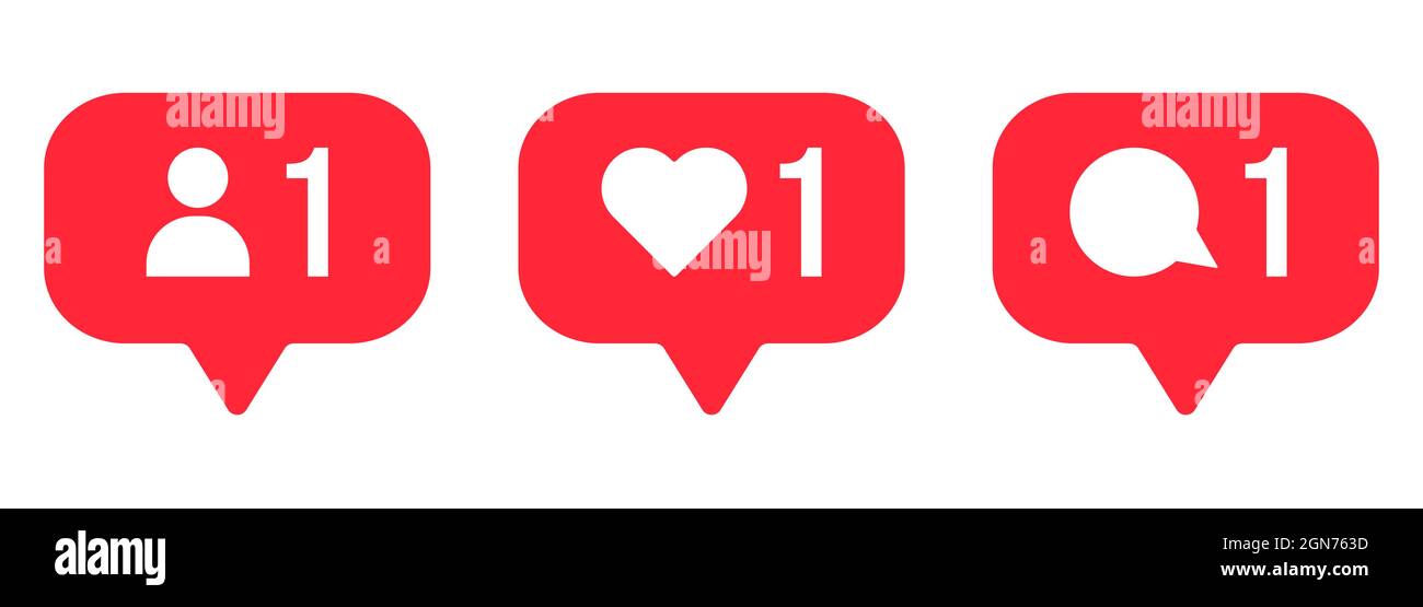 Follower notification icons. Social media comment, like, follow signs ...