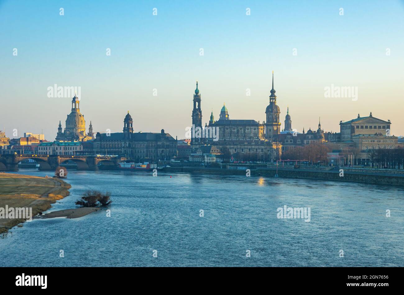 Dresden, Saxony, Germany: View from Marienbrücke Bridge to the historic ...